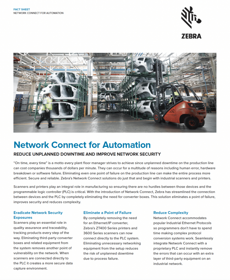 Zebra's Network Connect For Automation Connect Printers to PLCs